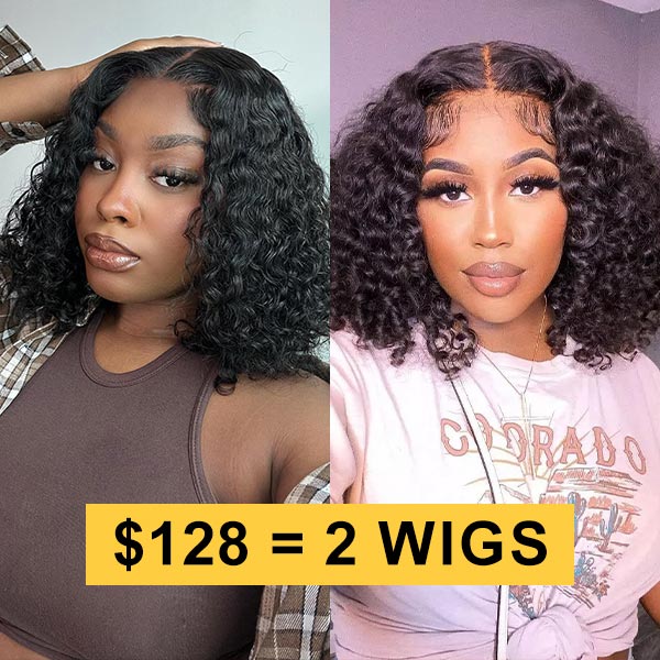 [$128 = 2 Wigs] Water Wave & Deep Wave Blunt Cut Short Bob Human Hair ...