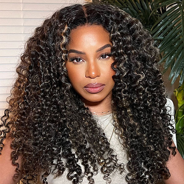 Junoda P1B/27 Mix Color Balayage Blonde Highlight Curly Human Hair Lac ...