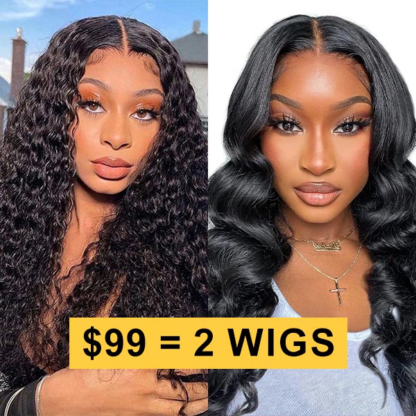 [$99 = 2 Wigs] Natural Color Water Wave V Part Wig with Body Wave U ...