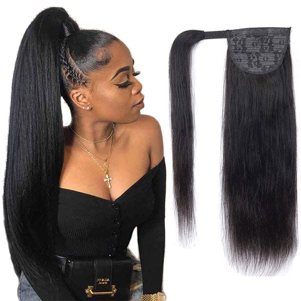 Junoda Long Straight Velcro Wrap Around Ponytail Quick n Easy Human Ha ...
